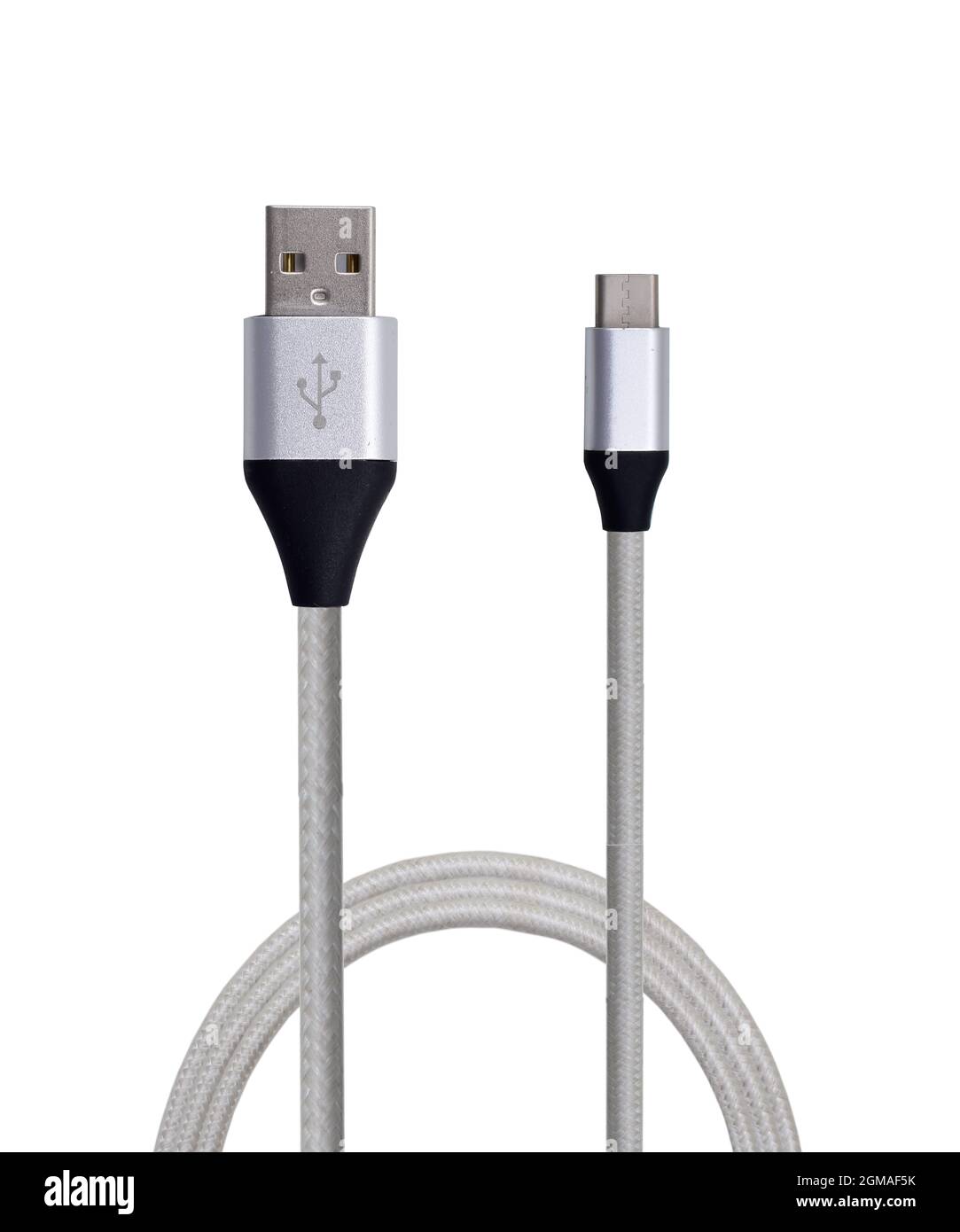 silver USB Cable Plug isolated on White Background Stock Photo - Alamy