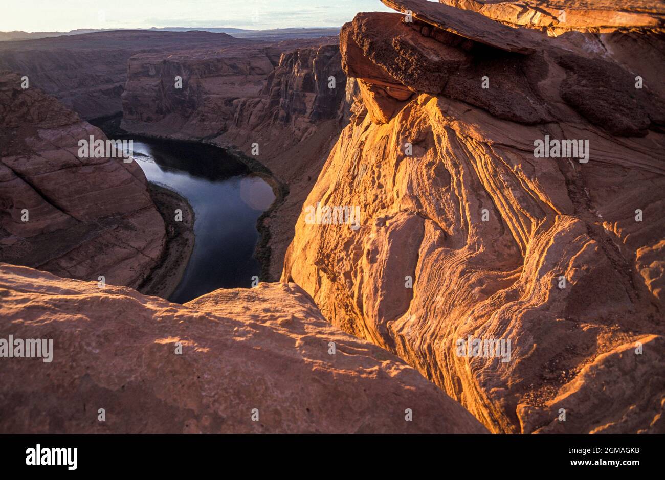 Sunset in Horseshoe Bend seen from the lookout area, Arizona, USA Stock ...