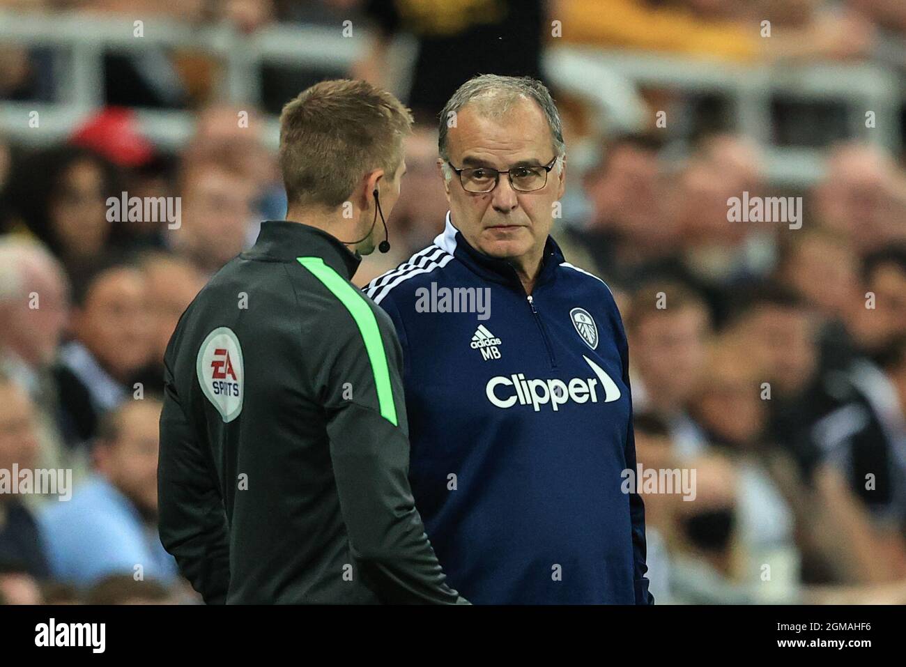 Marcelo Bielsa manager of Leeds United speaks to the fourth official ...