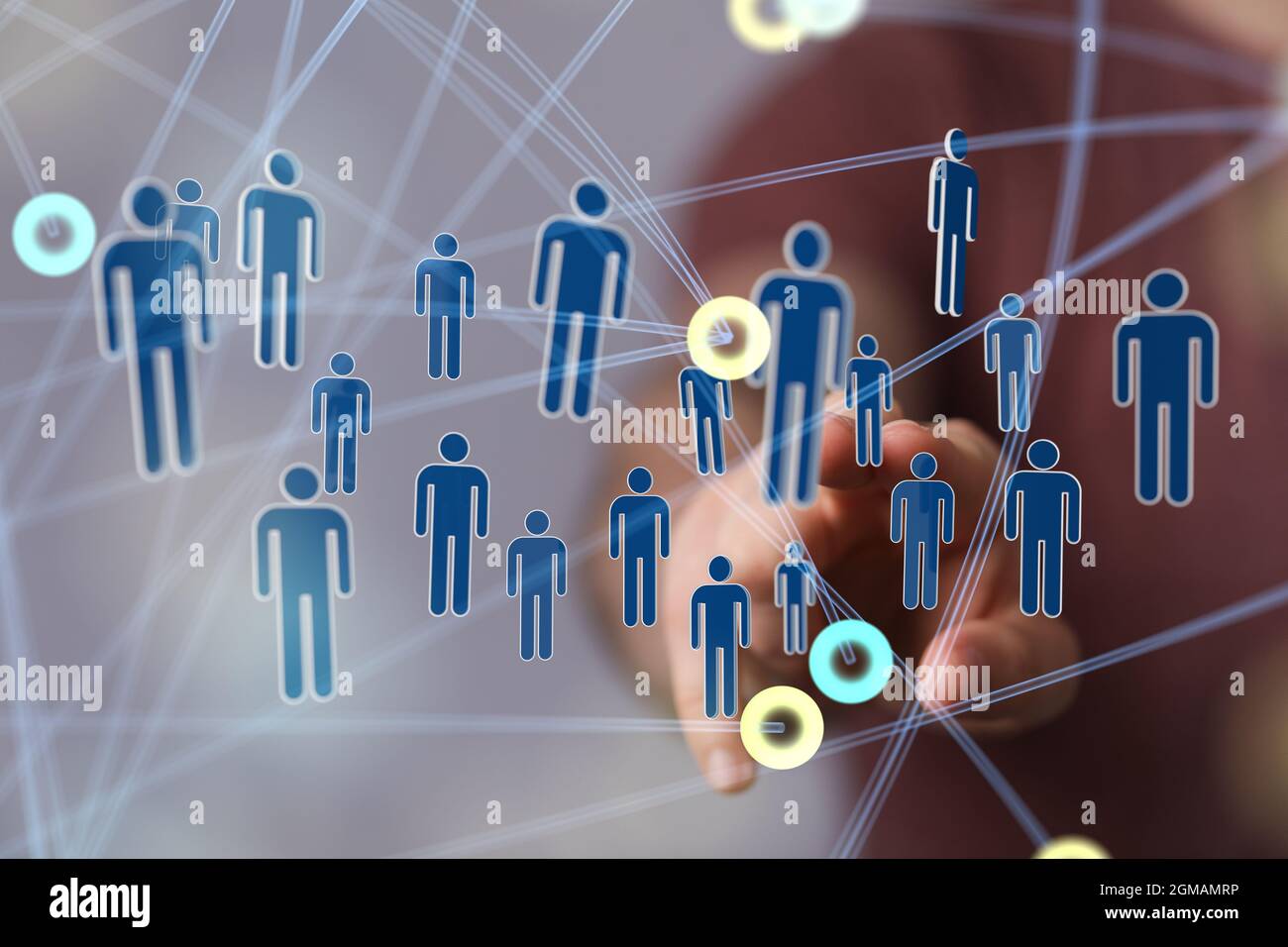 Businessman tapping on 3D rendered people - global networking and ...