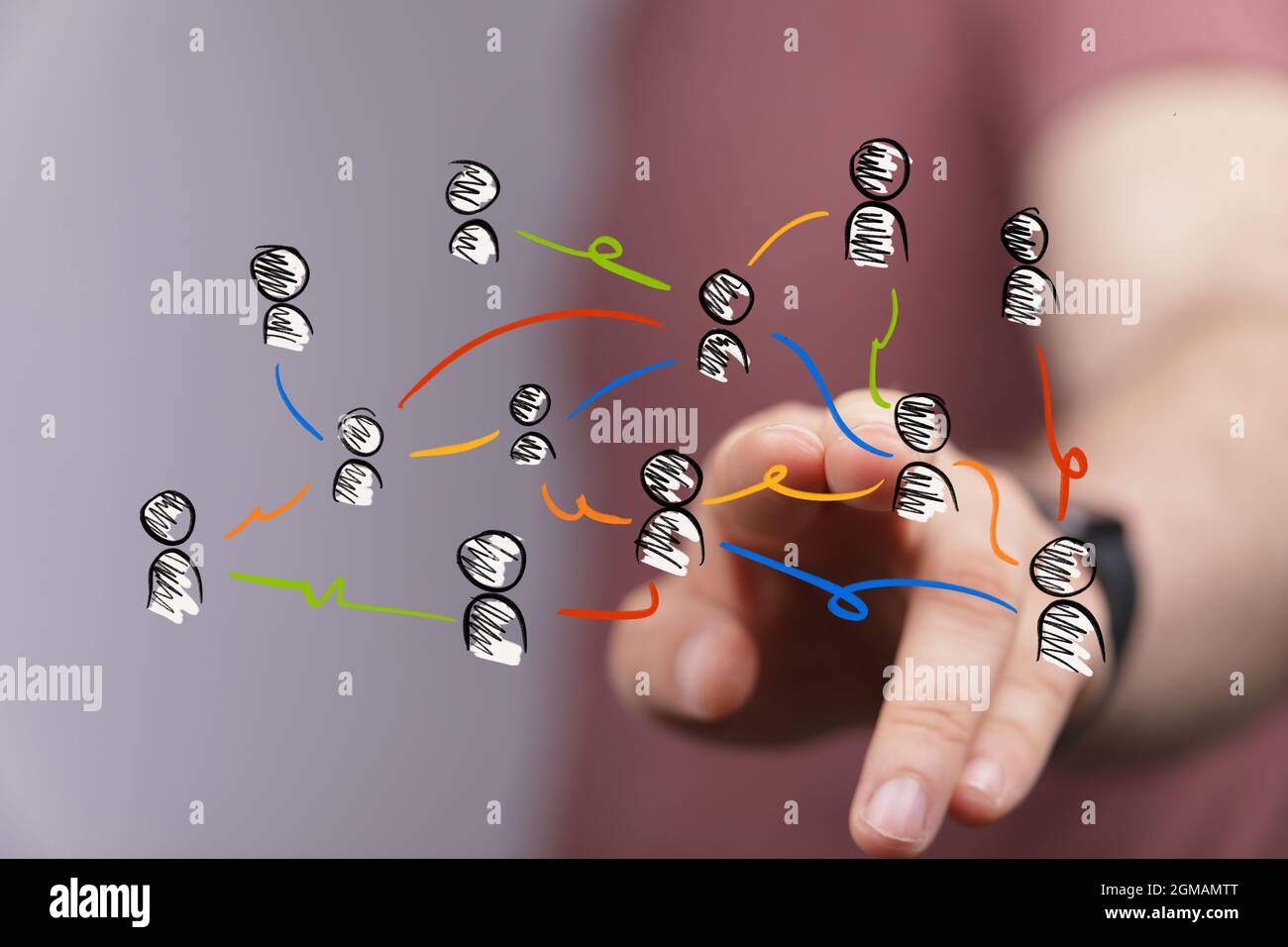 Businessman tapping on 3D rendered interconnected people - global ...