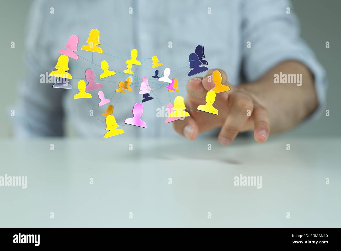 Businessman tapping on 3D rendered people - global networking and ...