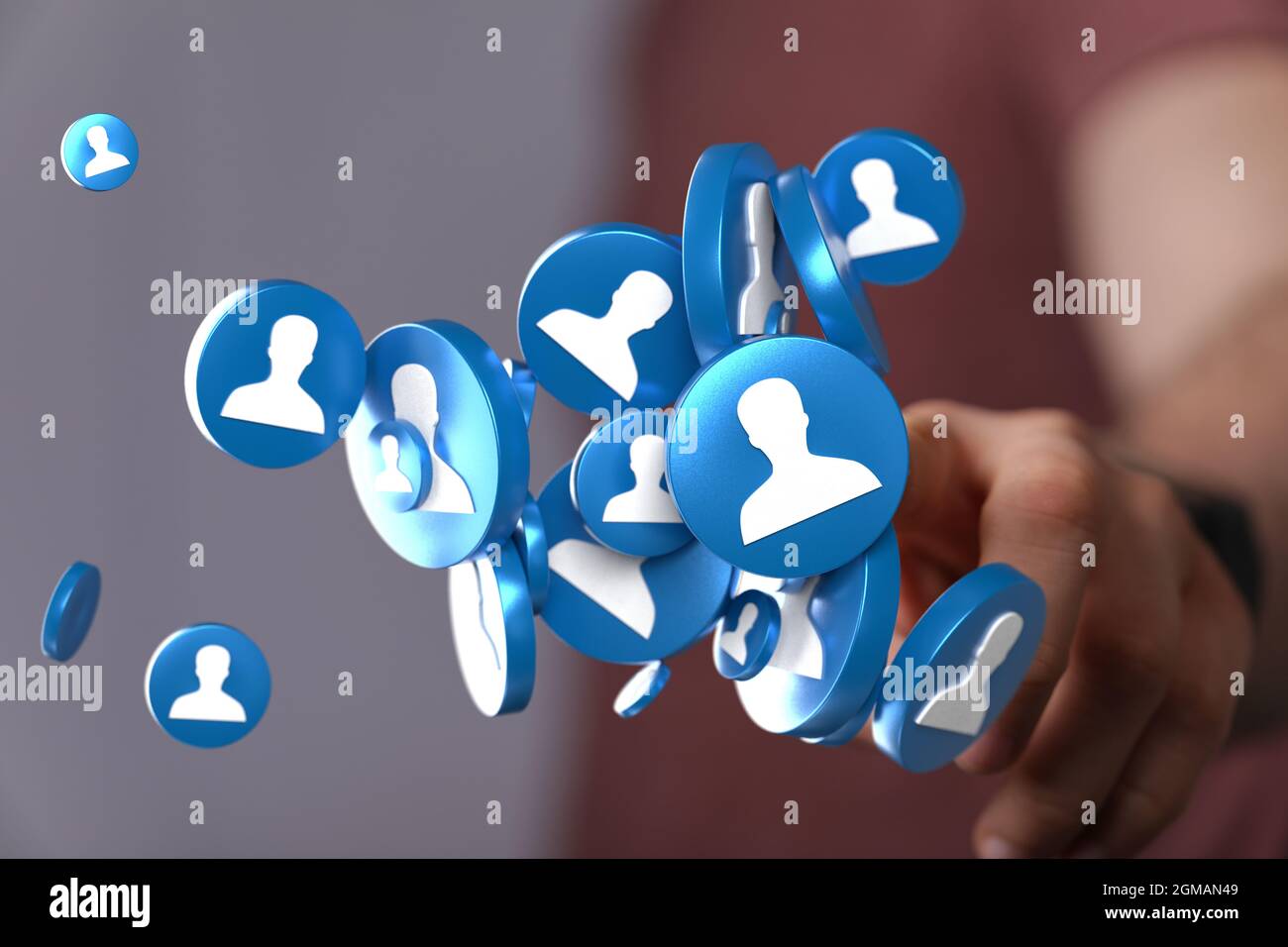 Businessman tapping on 3D rendered people - global networking and ...