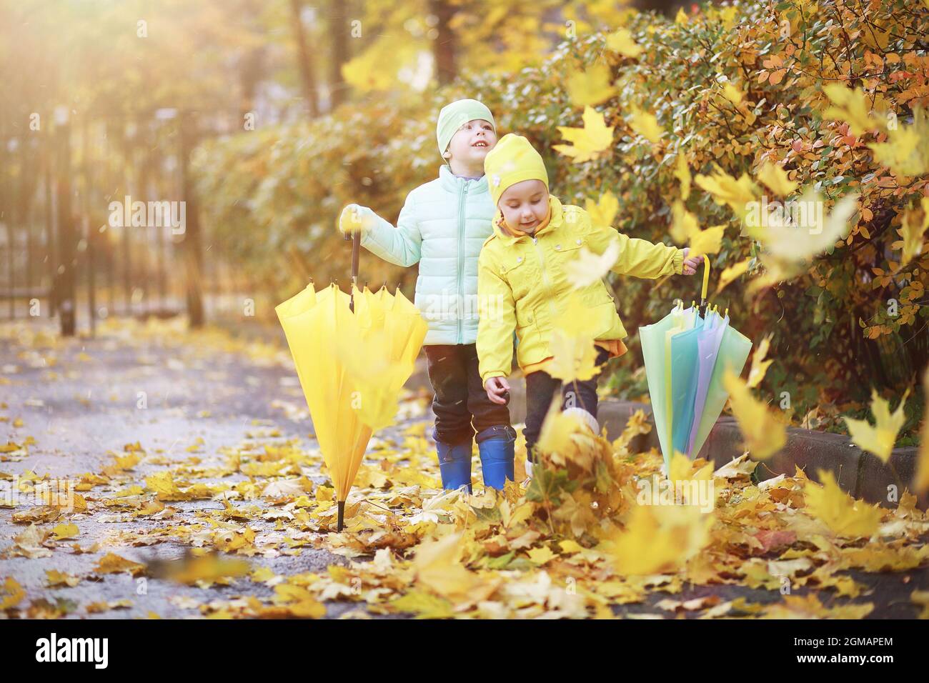 Children walk in the autumn park in the fall Stock Photo - Alamy