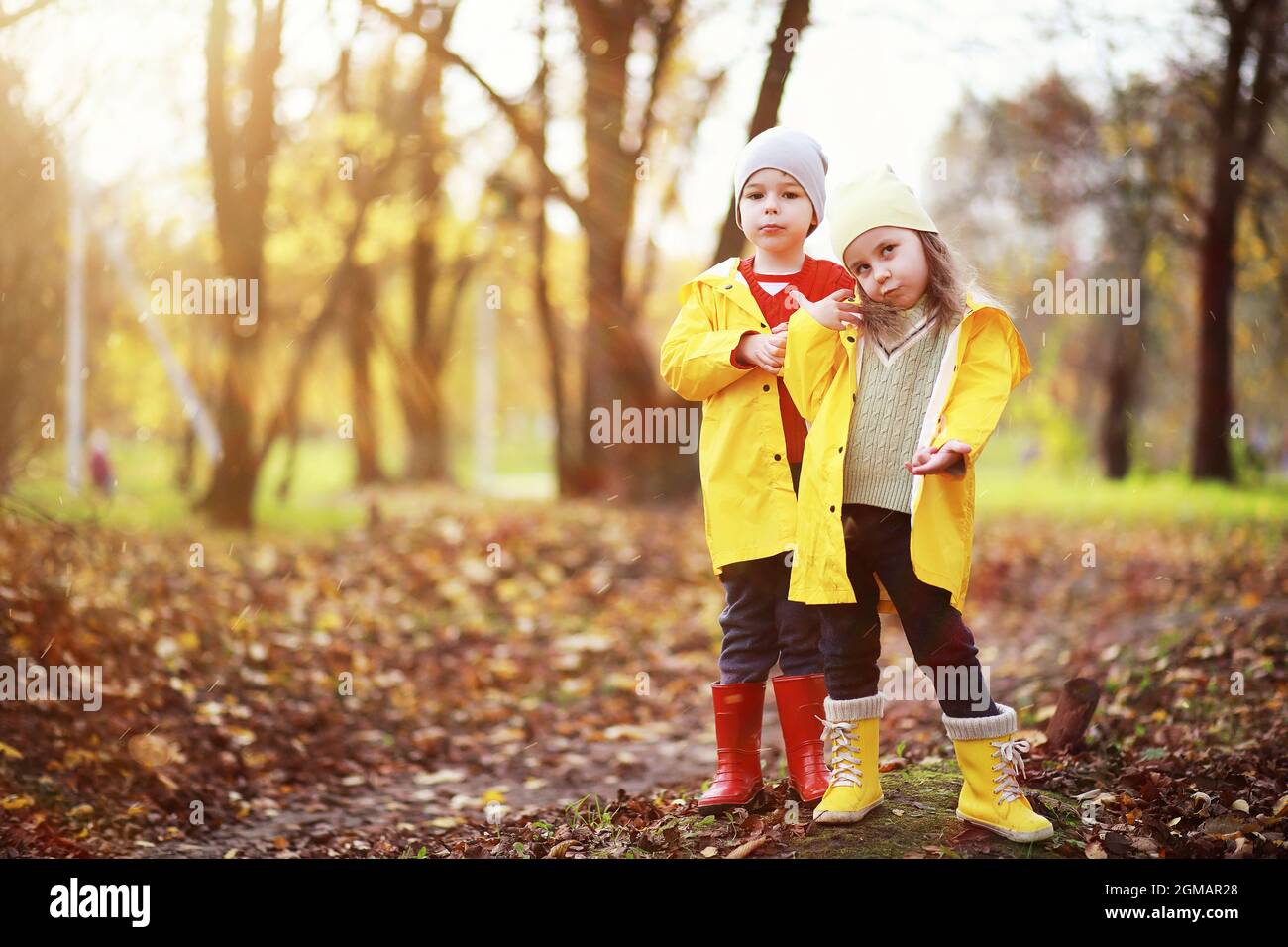 Children walk in the autumn park in the fall Stock Photo - Alamy