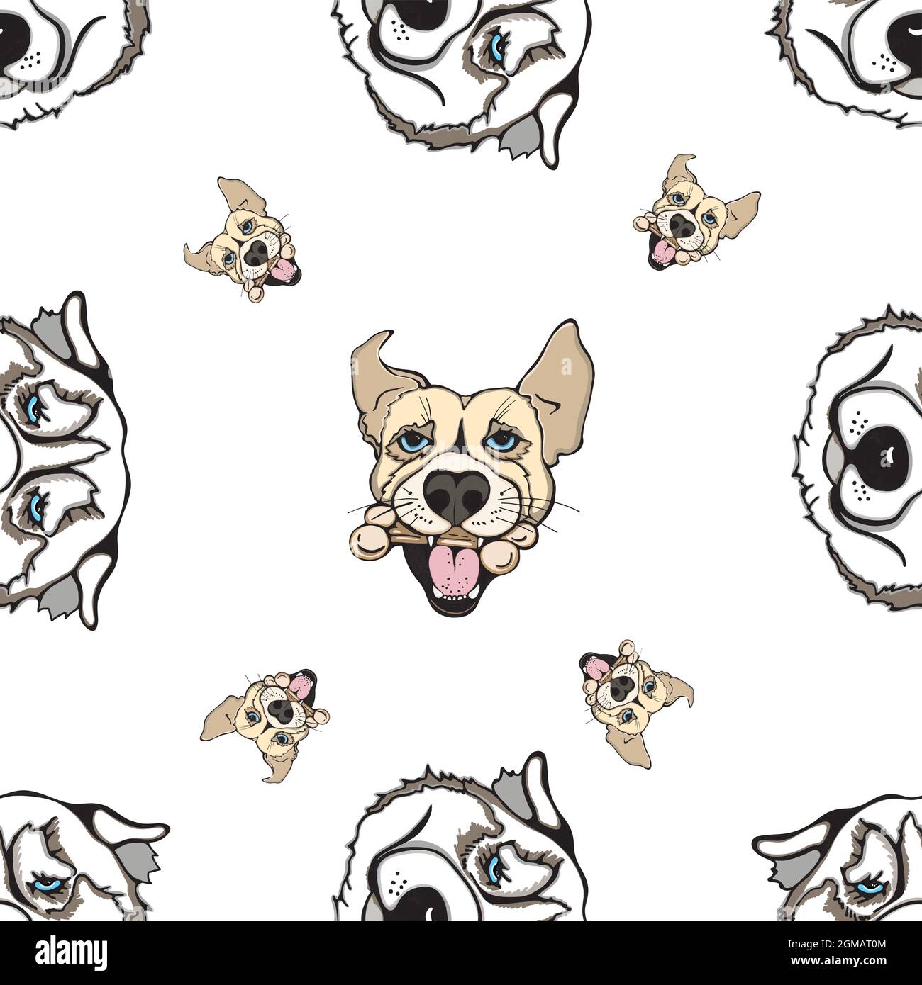 Seamless pattern of hand drawn sketch style portraits of dogs isolated ...
