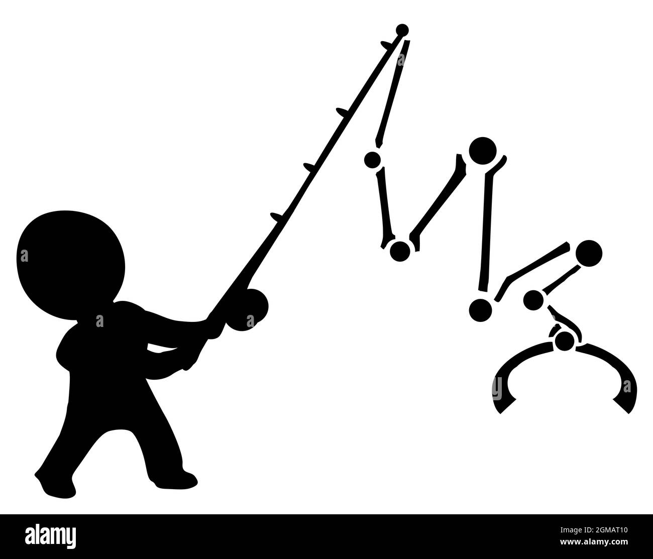 Grab arm angler figure silhouette stencil black, vector illustration ...