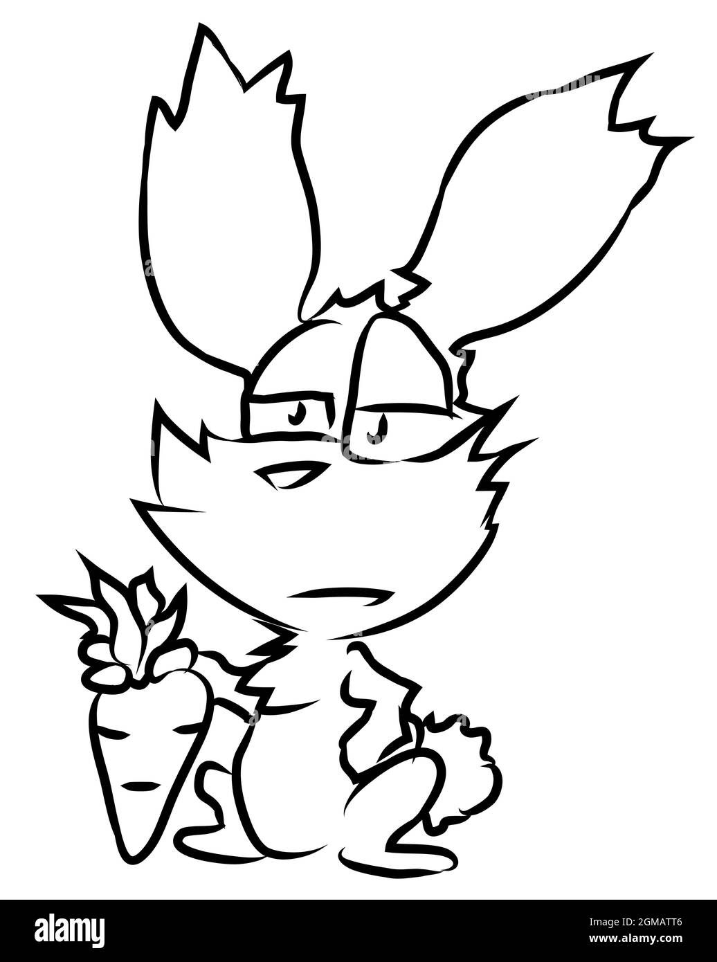 Bored bunny cartoon line drawing, vector, vertical, black and white ...