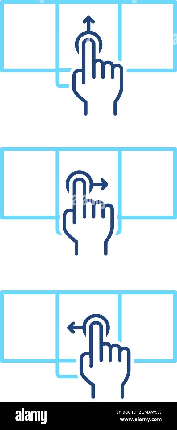 Set of mobile phone with different swipe gesture blue line icons ...