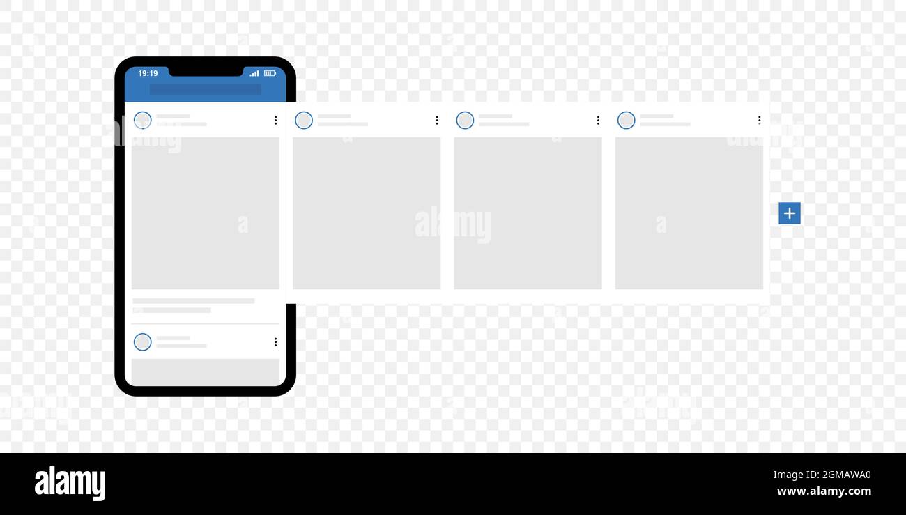 Smartphone with interface carousel posts. Carousel post for popular app ...