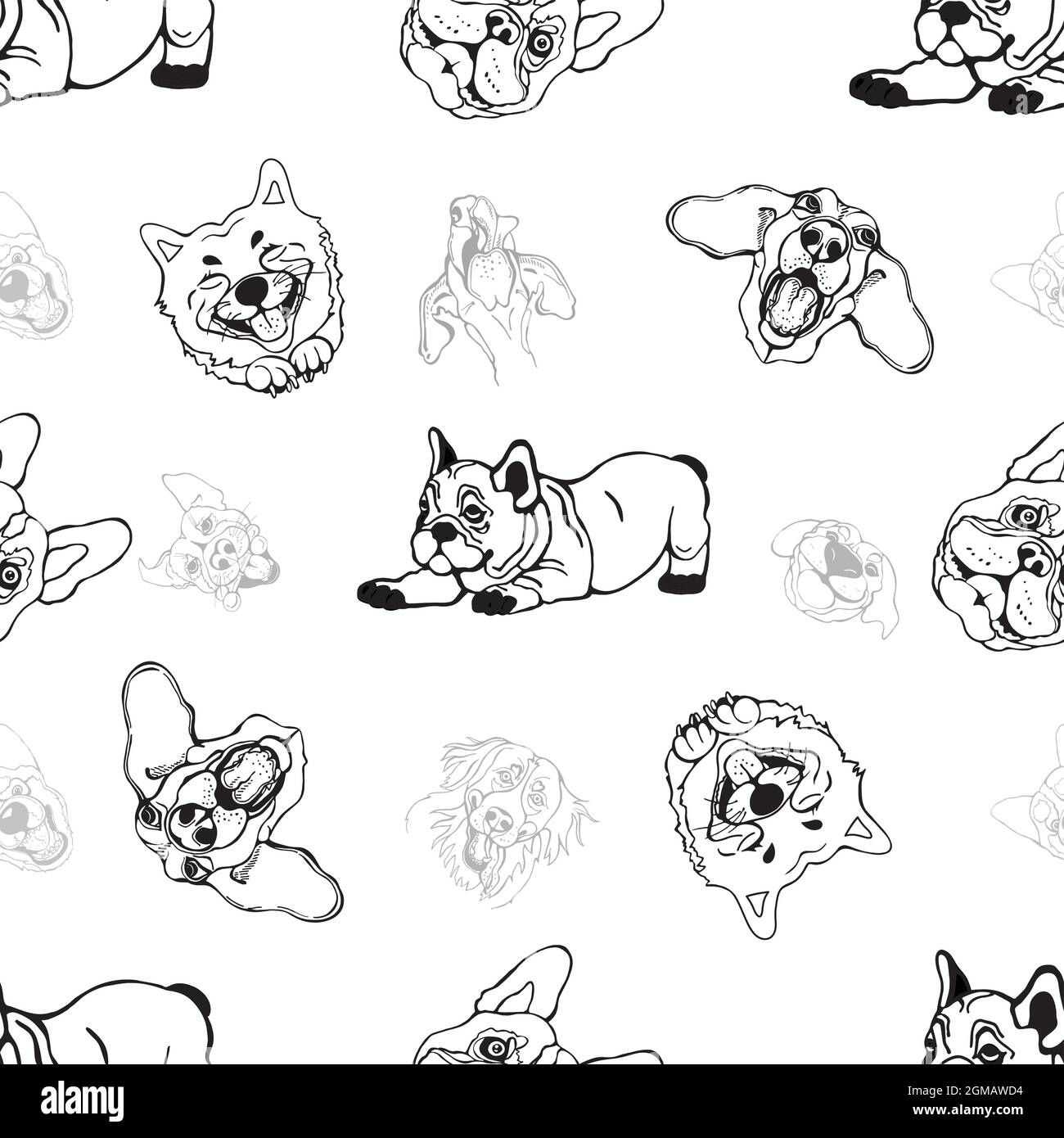 Seamless pattern of hand drawn sketch style portraits of dogs isolated ...