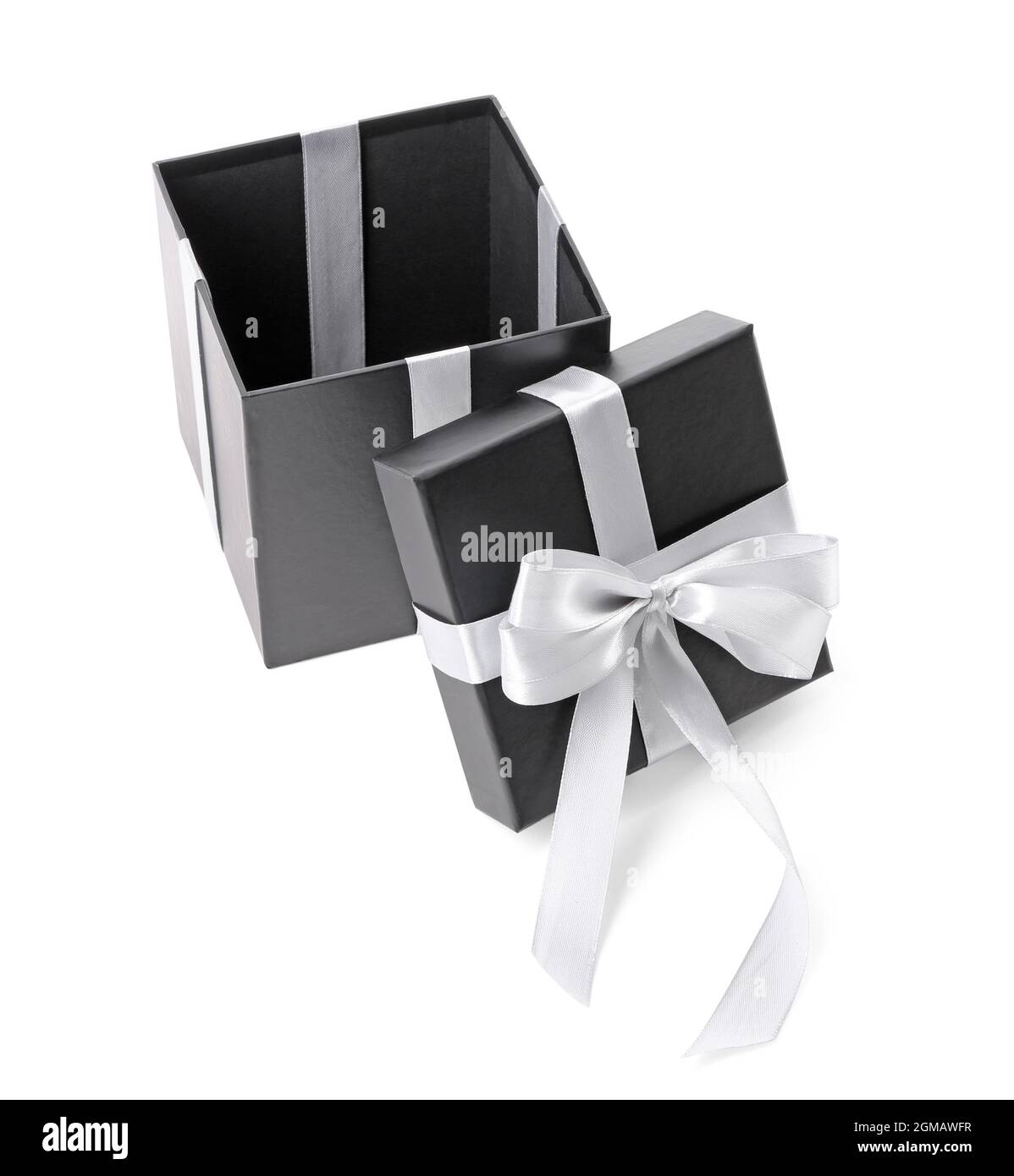 Open beautiful gift box on white background Stock Photo - Alamy