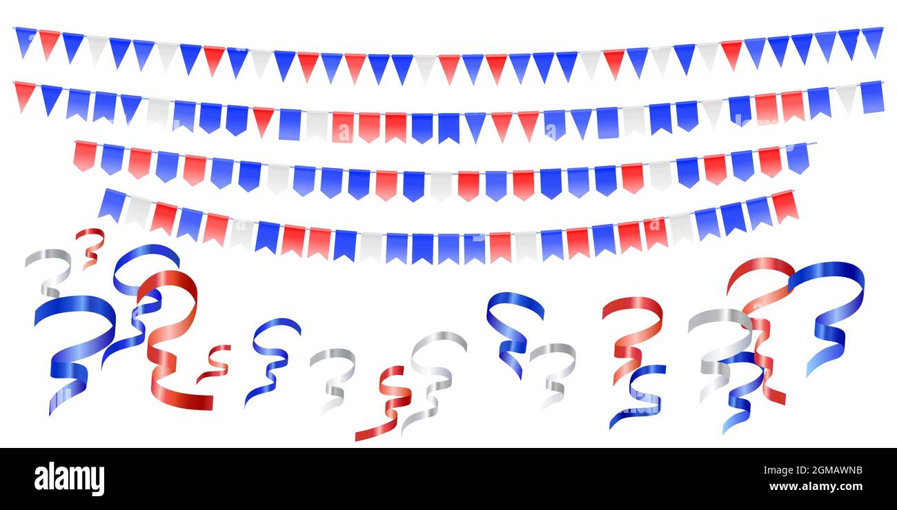 Red, white, blue flags, ribbons on white. Concept in colors flag of USA ...