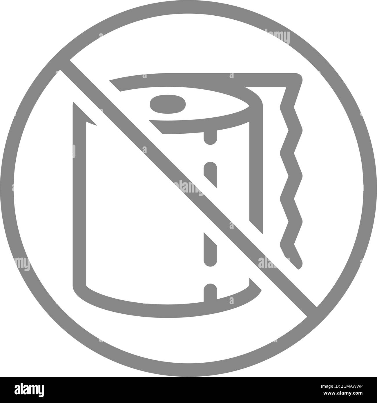 Toilet paper with prohibition sign line icon. Paper roll, napkins ...