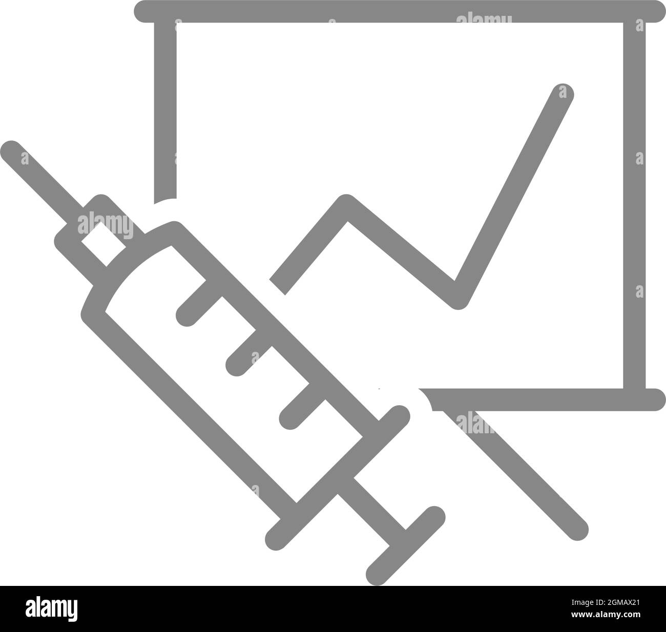 Medical syringe and information board line icon. Vaccination of ...