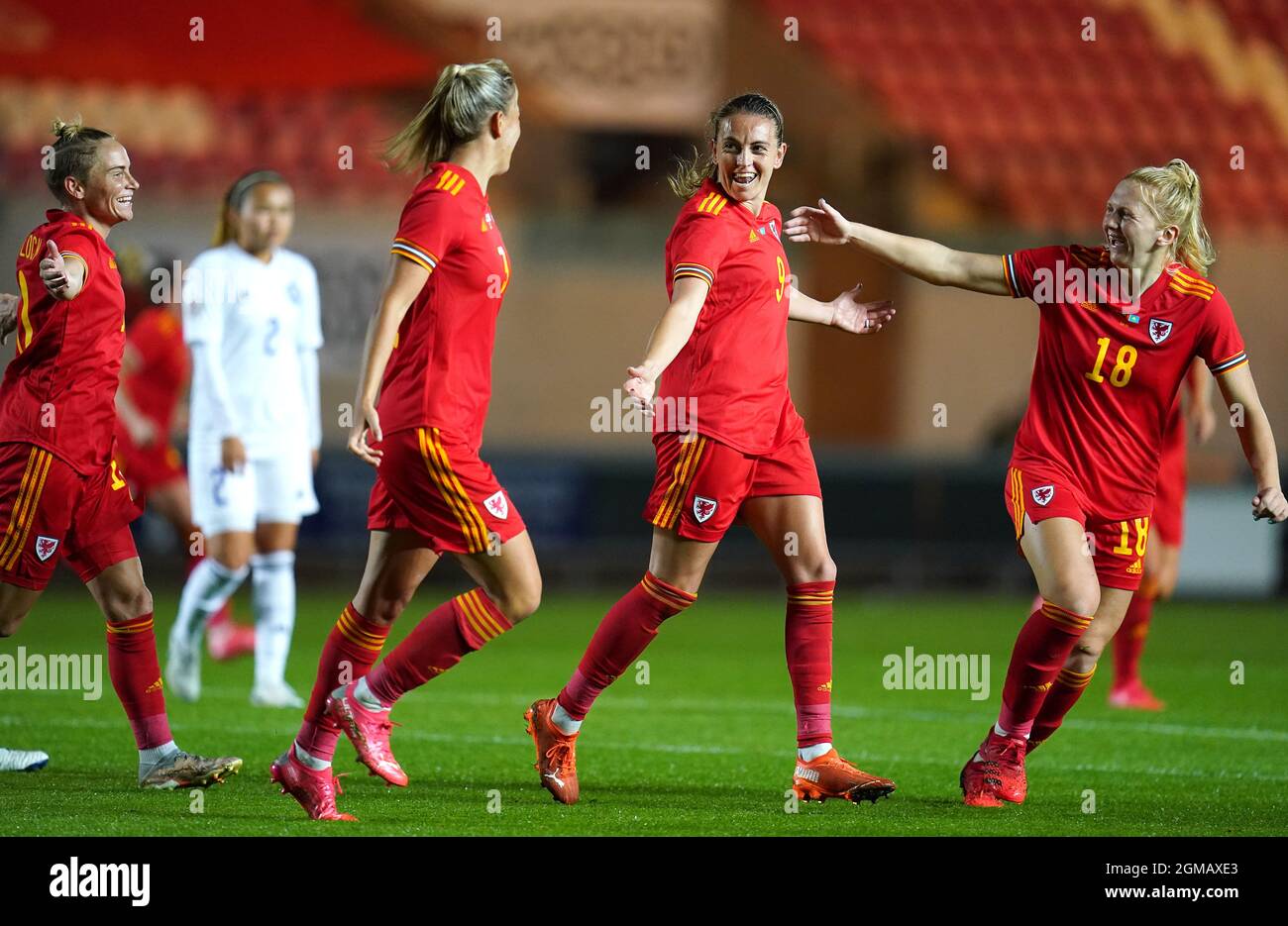 Wales' Kayleigh Green (second right) celebrates scoring their side's ...