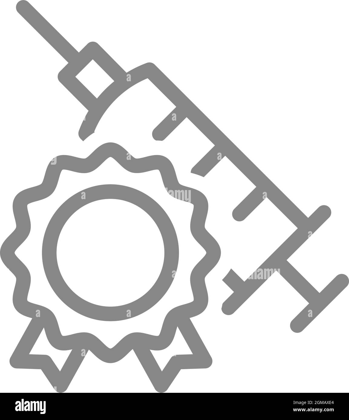Medical syringe and reward, medal line icon. Vaccination, best ...