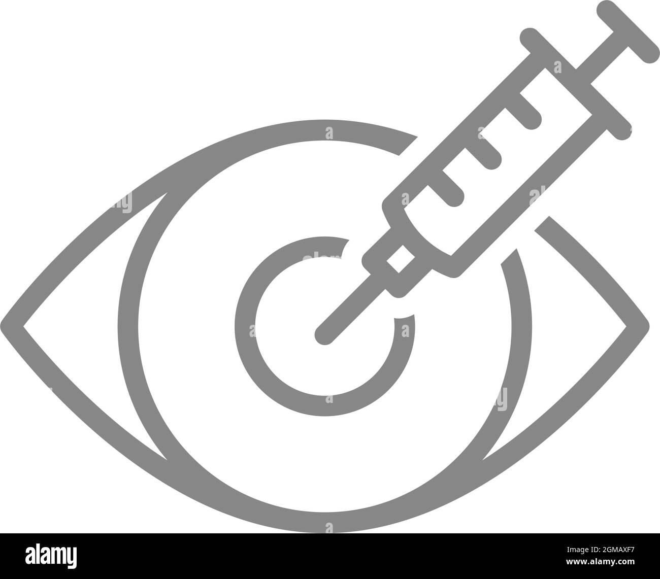 Medical syringe and eye line icon. Vaccination, injection, laser vision ...