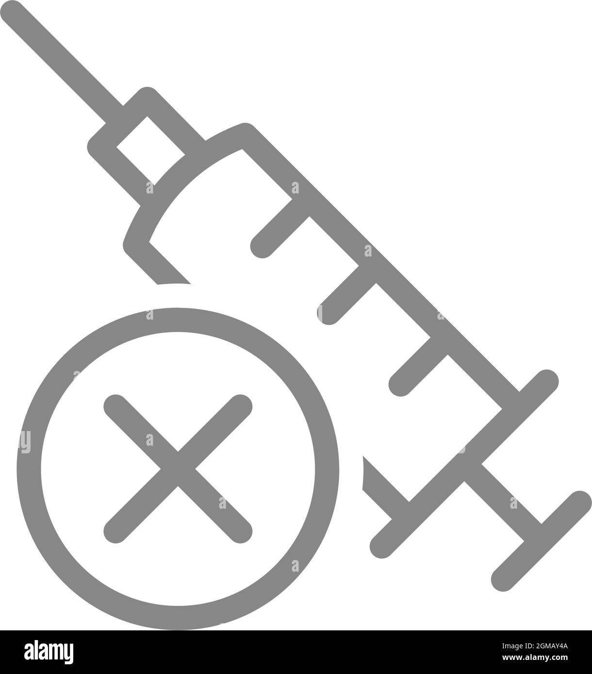 Medical syringe and cross mark line icon. Used syringe, injection ...