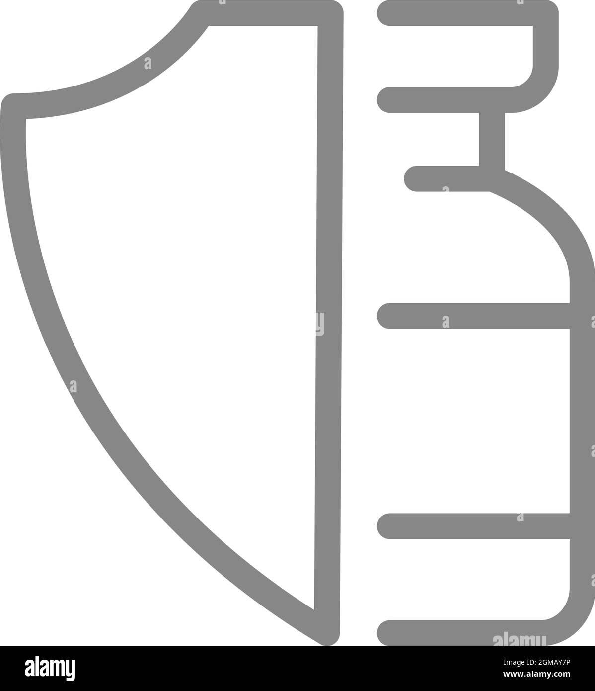 Medical ampoule and shield line icon. Vaccination of the population ...