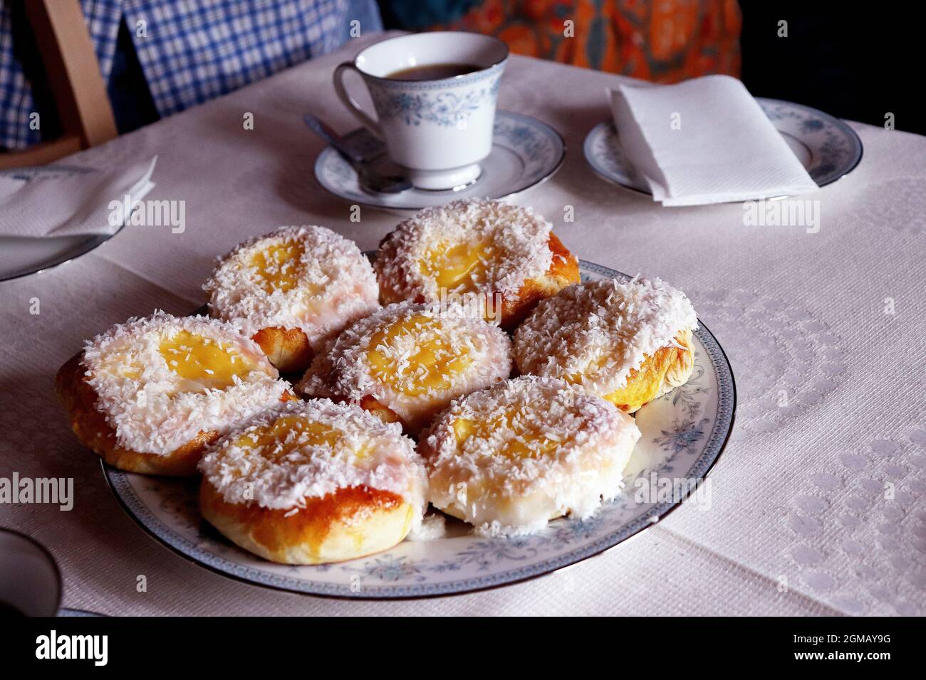 Traditional Norwegian dessert called skolebrod with buns filled with ...