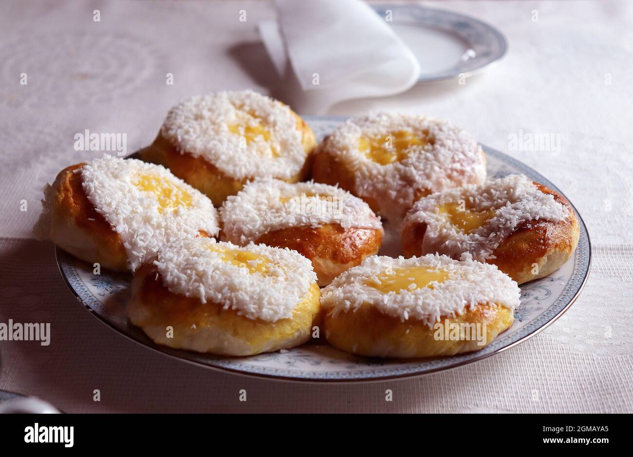 Traditional Norwegian dessert called skolebrod with buns filled with ...