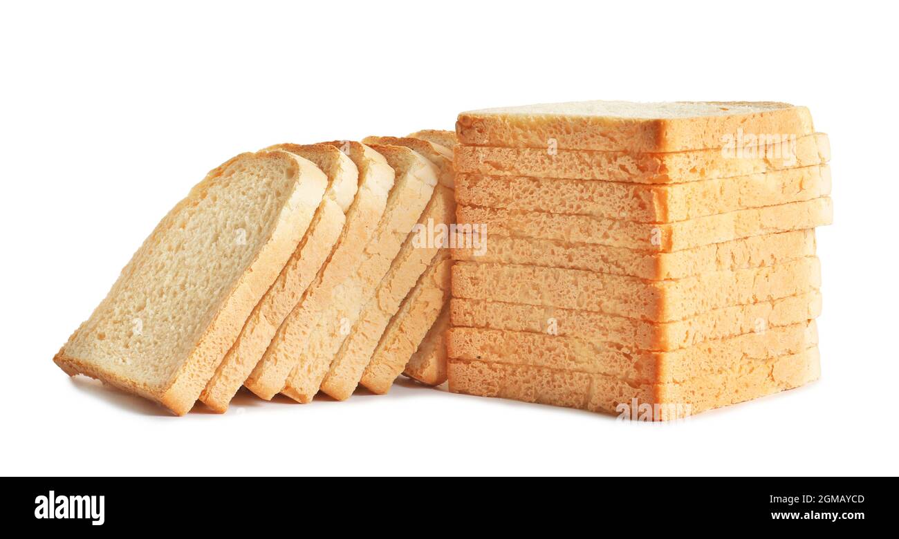 Slices of bread for toasting on white background Stock Photo - Alamy