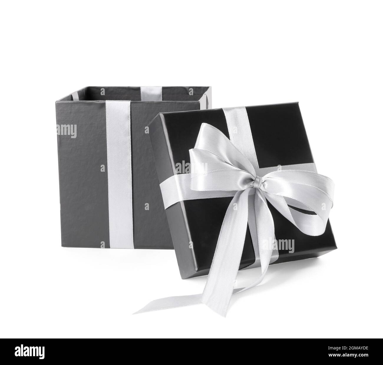 Open beautiful gift box on white background Stock Photo - Alamy