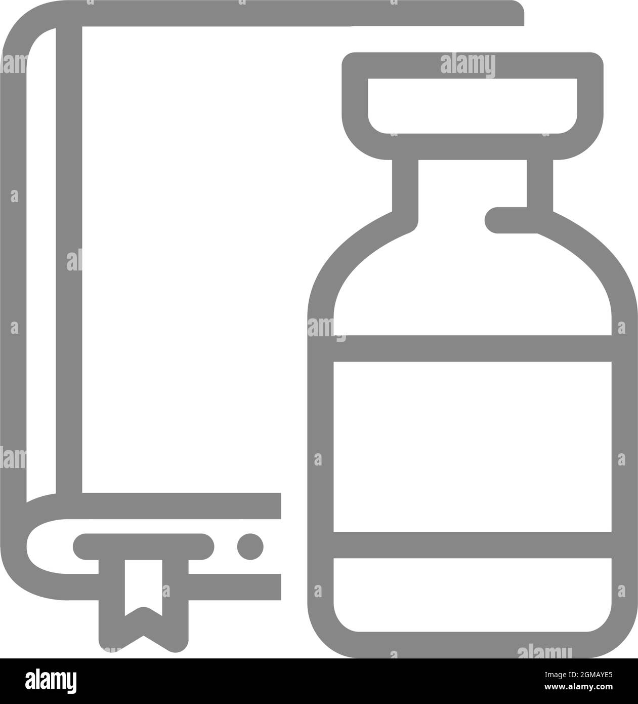 Medical ampoule and book line icon. Vaccination information ...