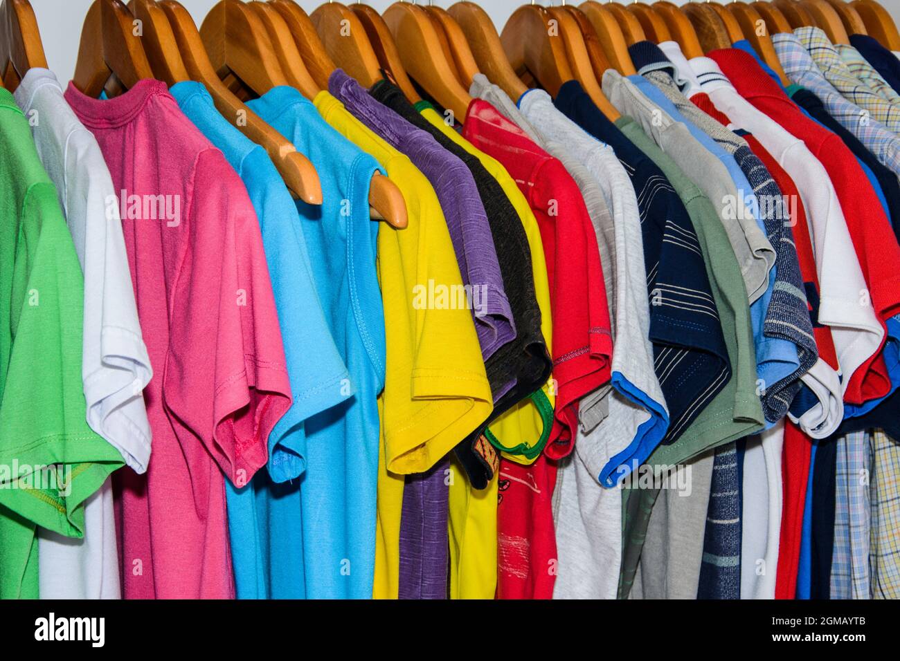 Lots of colored shirts on the hanger tidy and washed for use. Salvador ...
