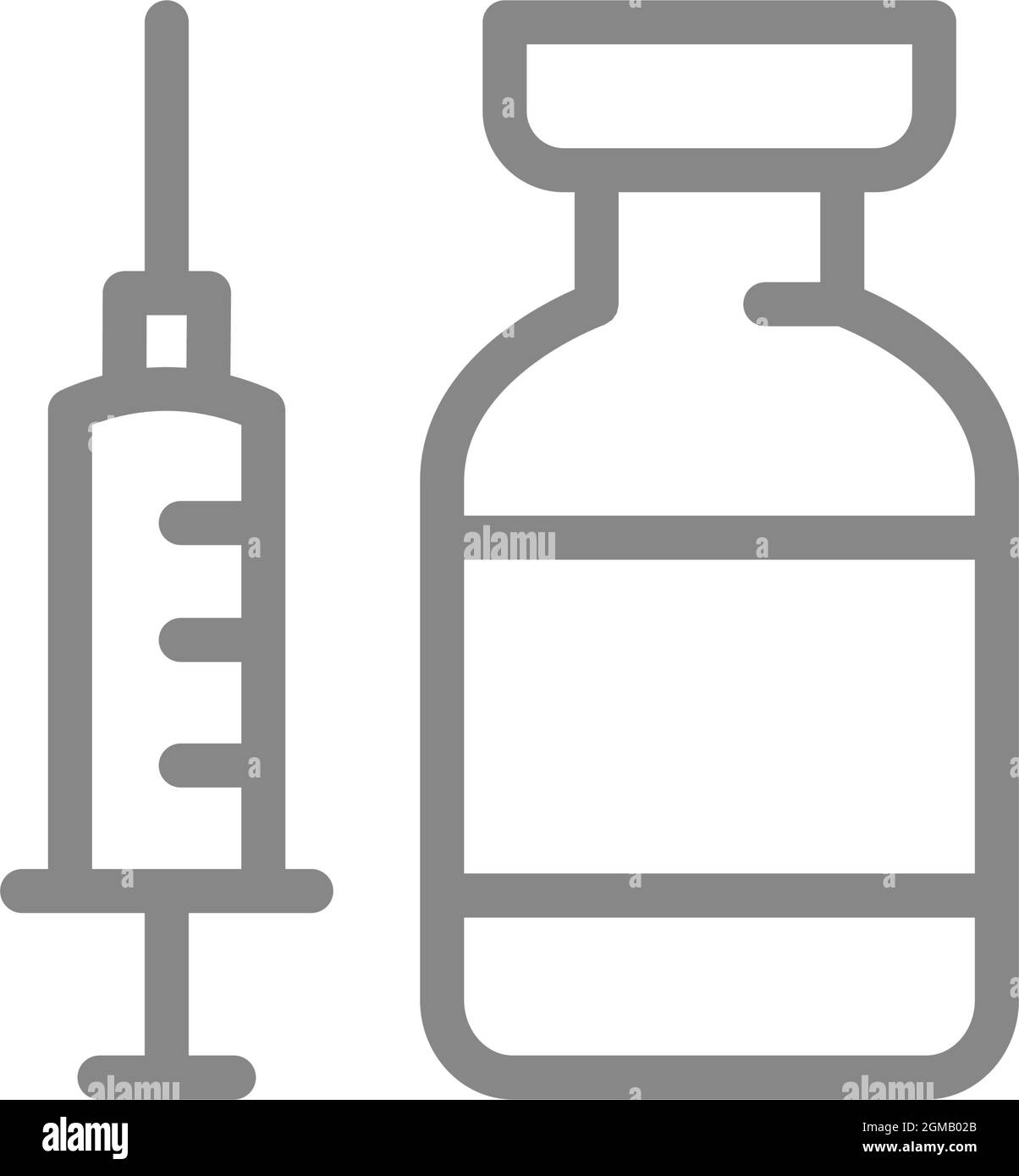 Medical ampoule with syringe line icon. Vaccine, immunization, serum ...