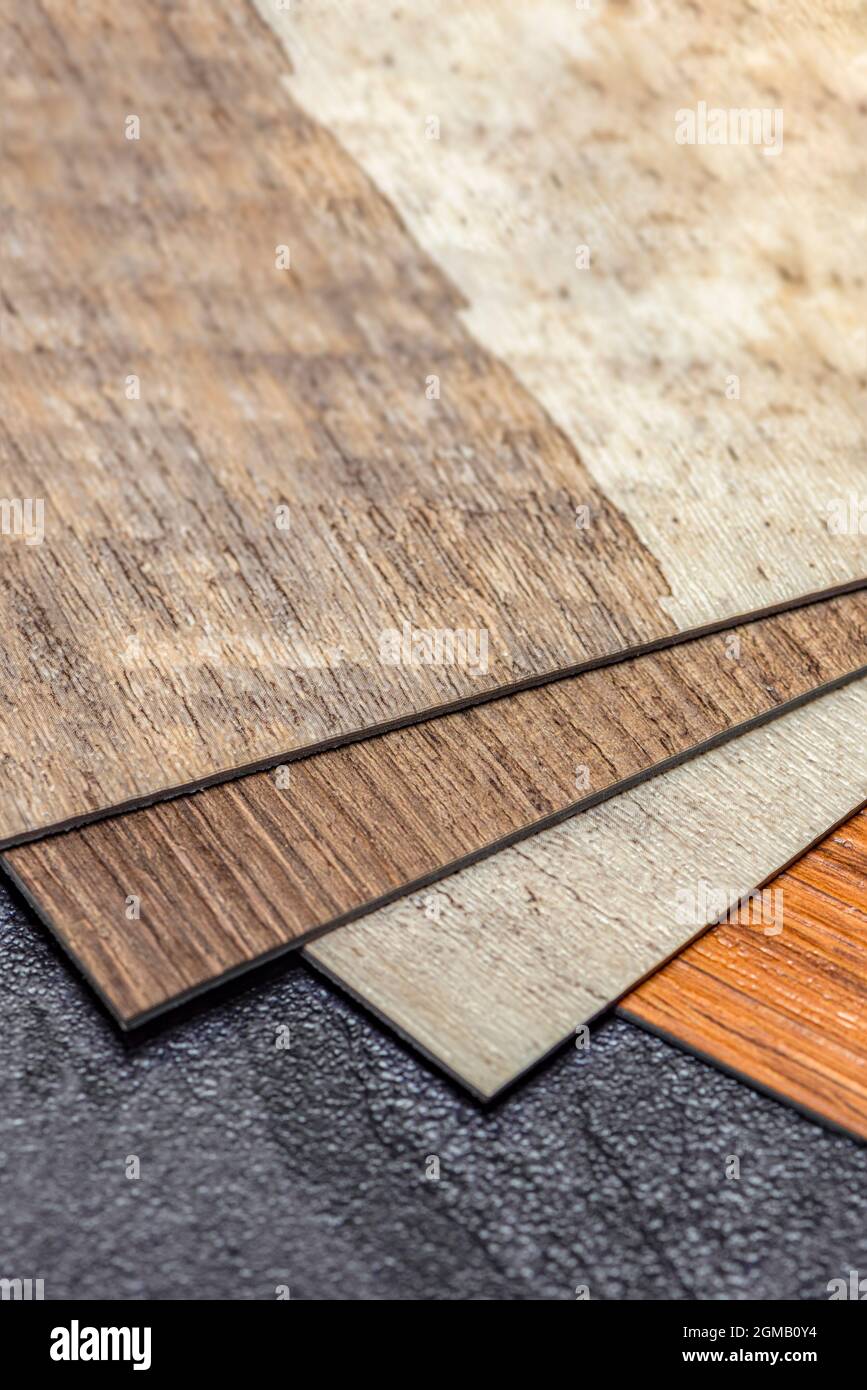 Vinyl floor, wood samples. Small colored boards. Image for design with ...