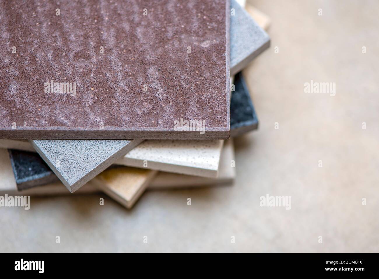 Samples of natural stone for kitchen countertops and floor tiles. Stone ...