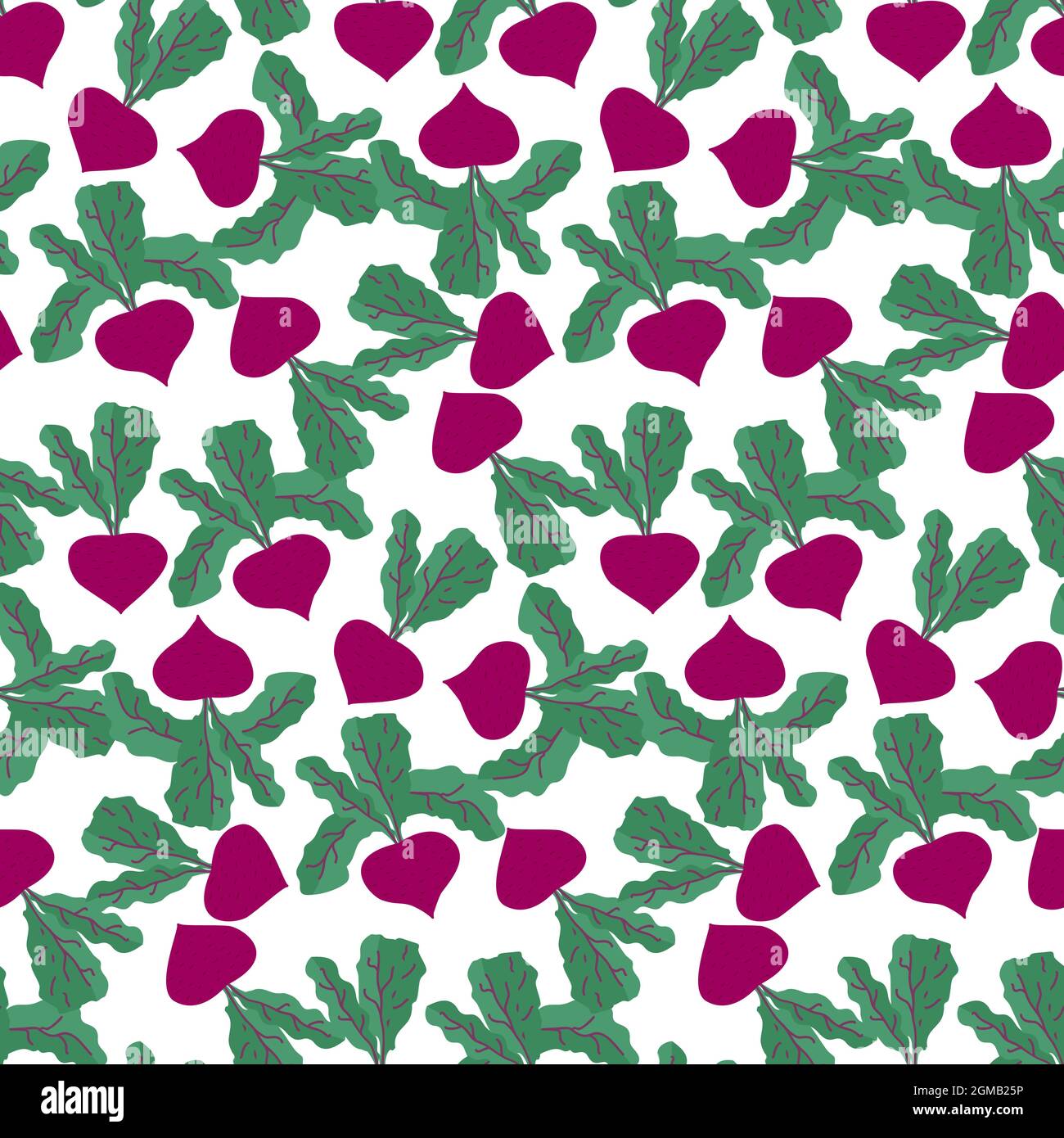 Vector seamless beetroot pattern. Juicy bright root with green leaves ...