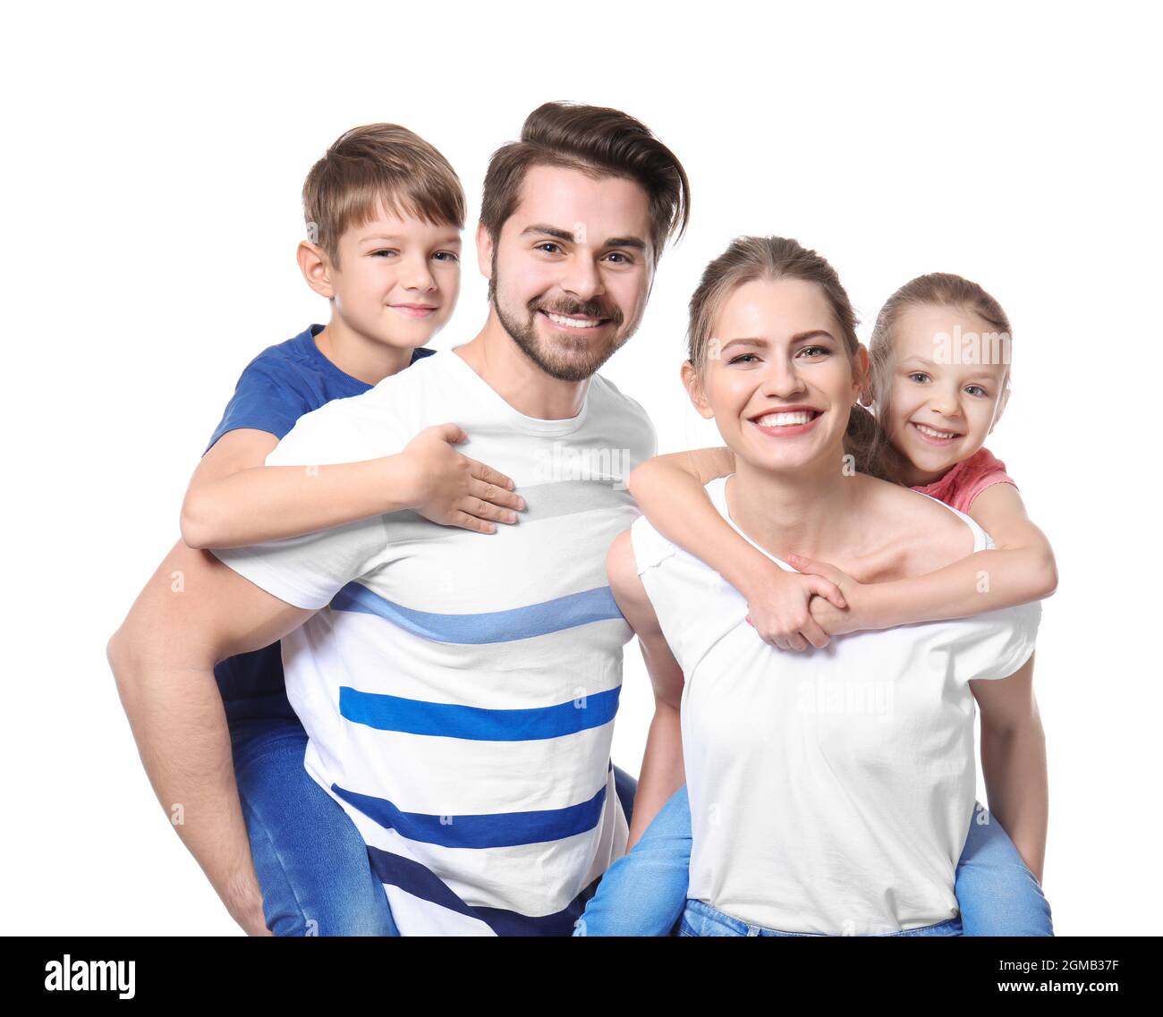 Portrait of couple with children on white background. Happy family ...