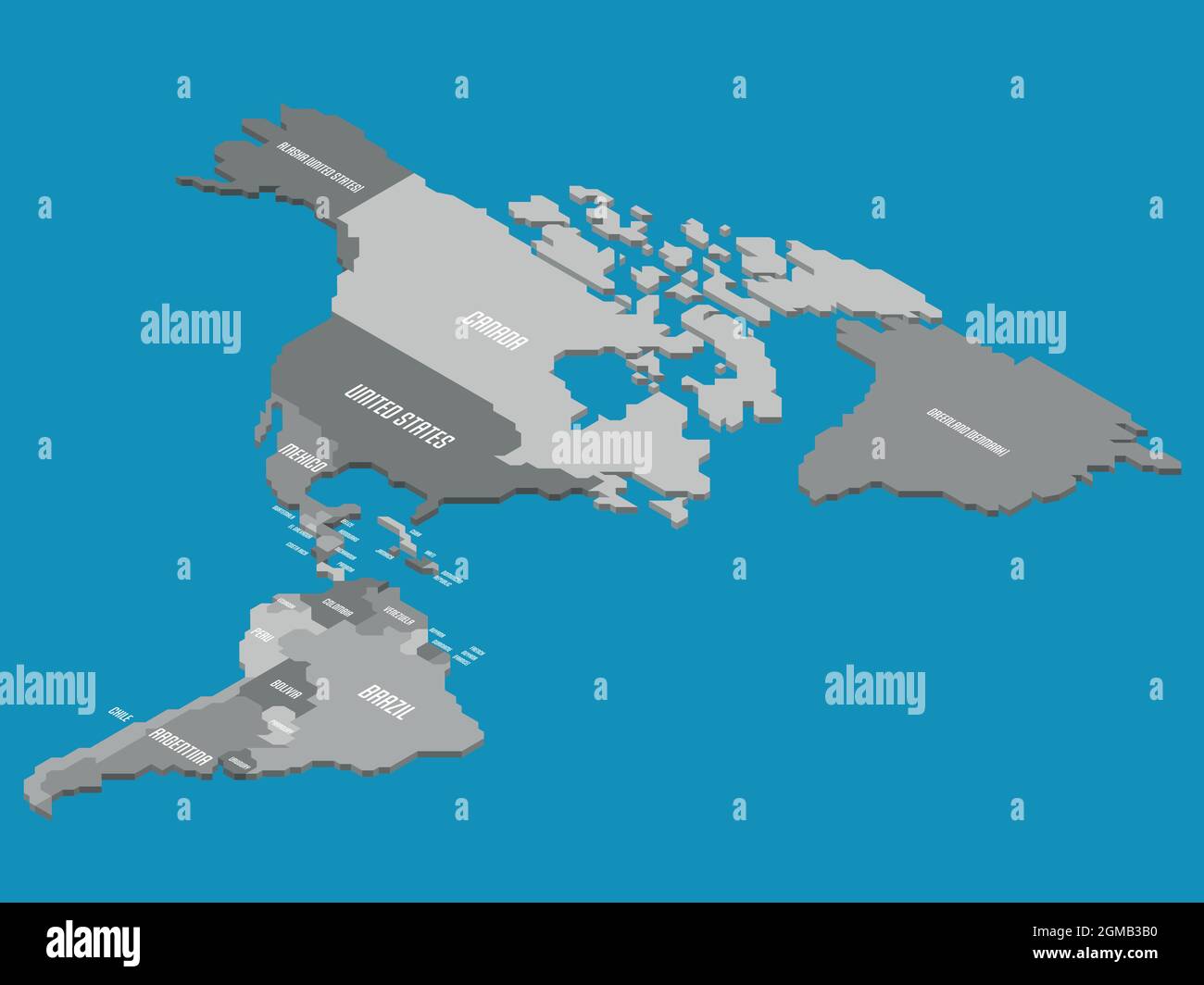 Isometric political map of Americas. Colorful land with country name ...