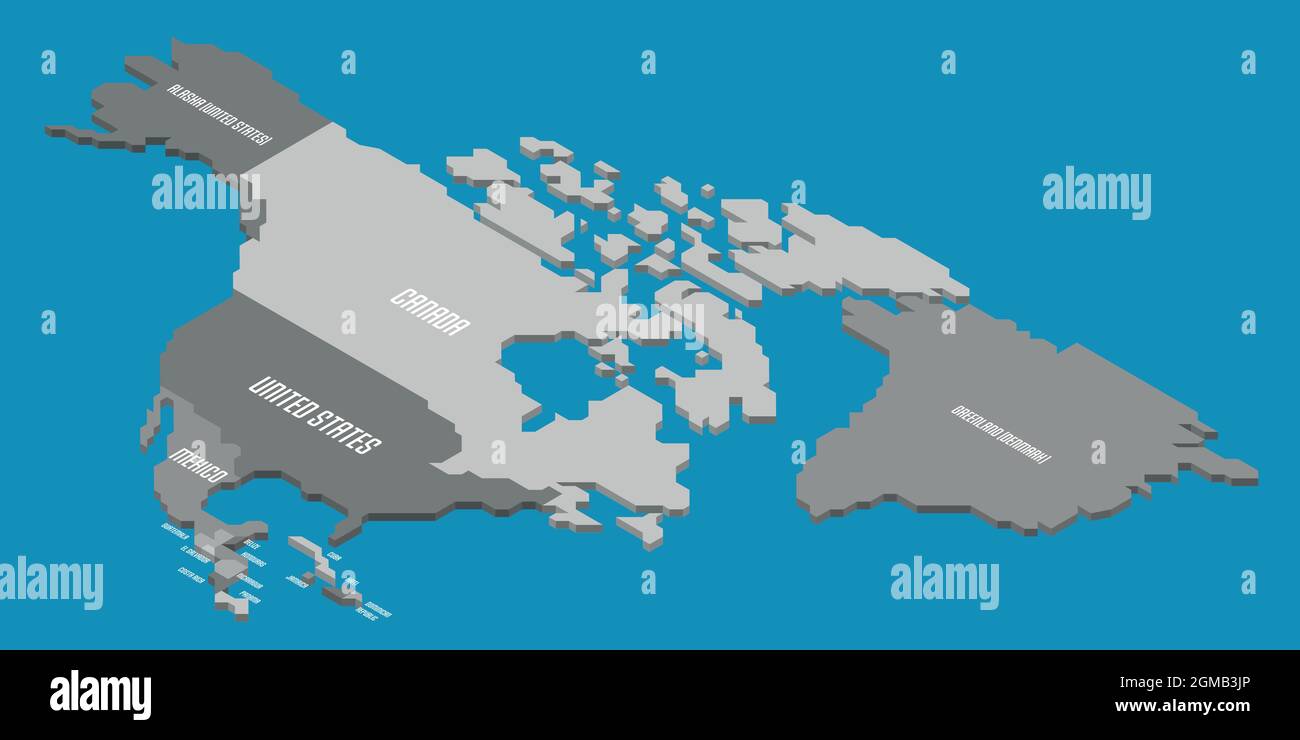 Isometric political map of North America. Colorful land with country ...