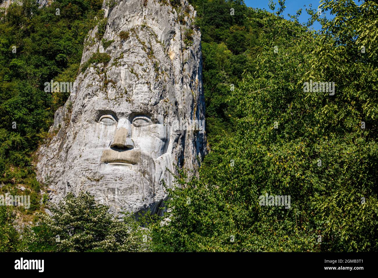 The statue of Decebal Rex at the Danube River in Romania Stock Photo ...