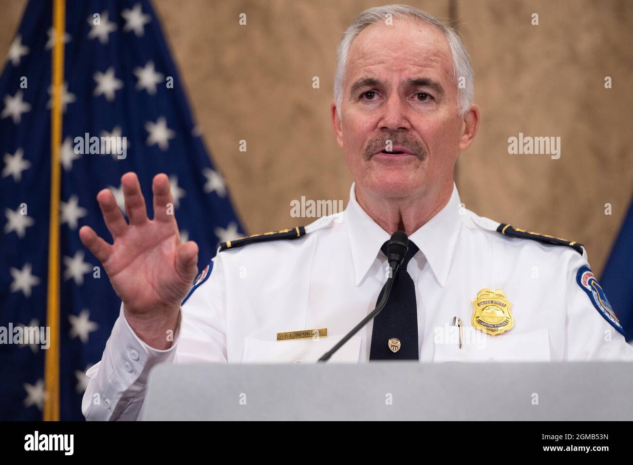U.S. Capitol Chief of Police Tom Manger speaks with reporters about the ...