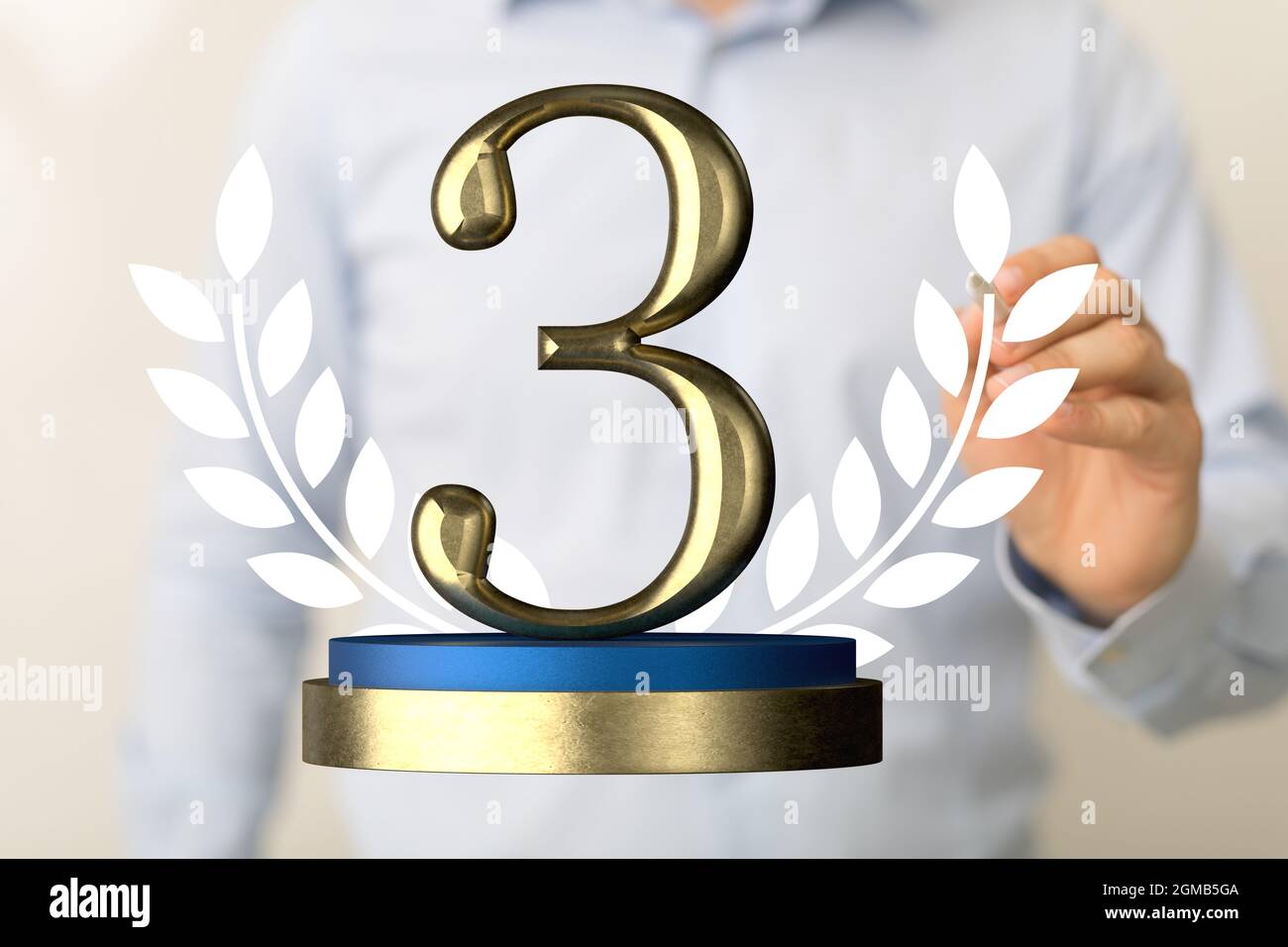 3D rendered number 3 presented to a businessman for three years or ...