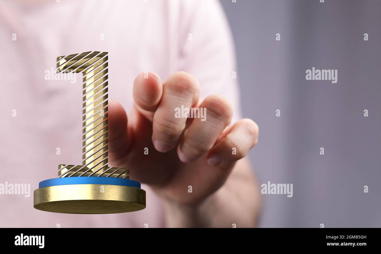 3D rendered number 1 presented to a businessman for one year or first ...