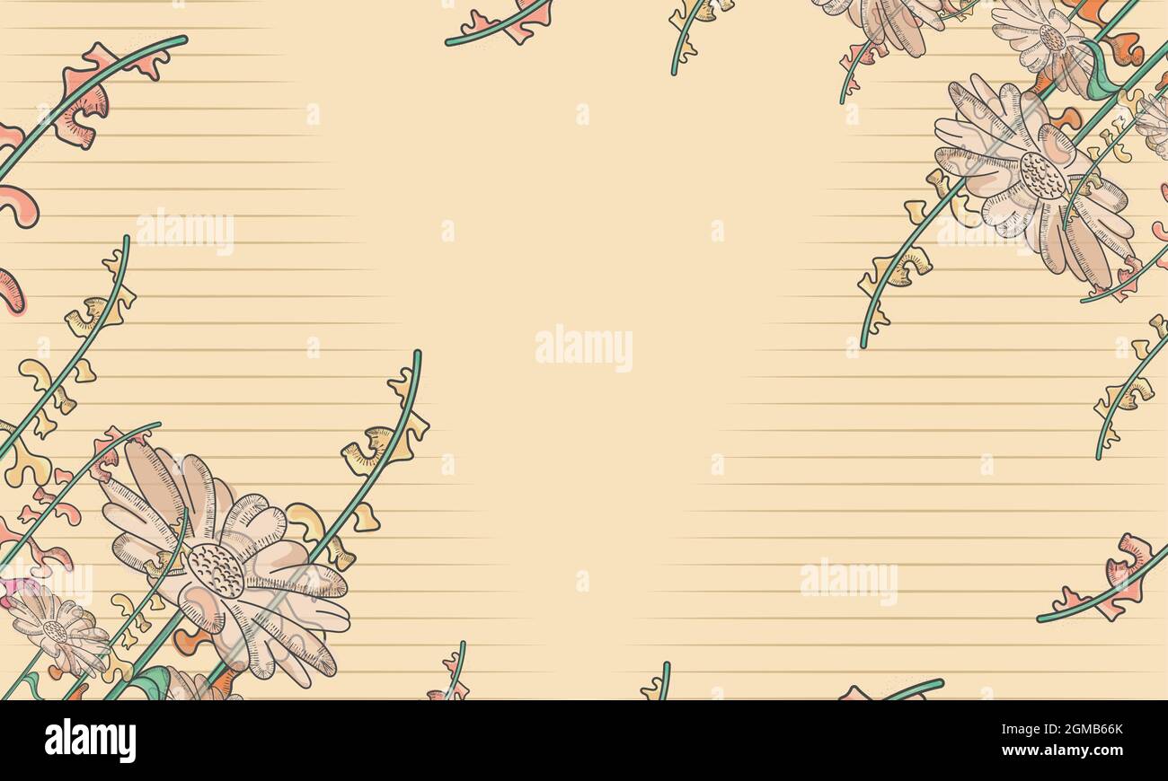 Sketch of daisy flowers and leaves Floral banner Stock Vector Image ...