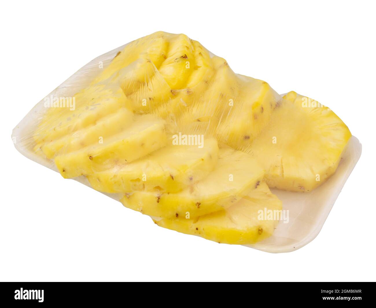 packed pineapple slices in disposable foam plate isolated on white ...