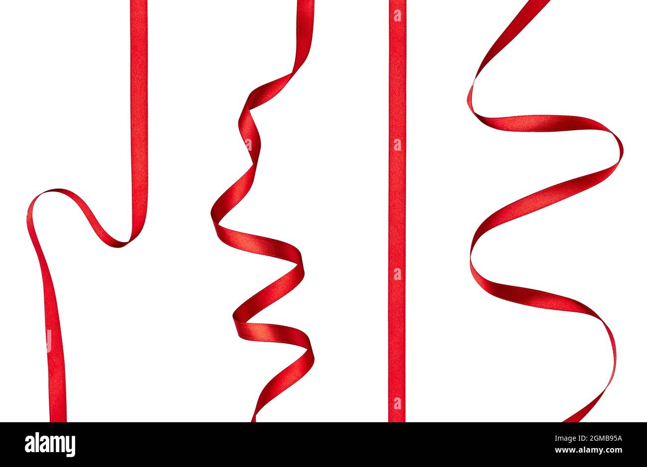 collection of various red ribbon pieces on white background. each one ...