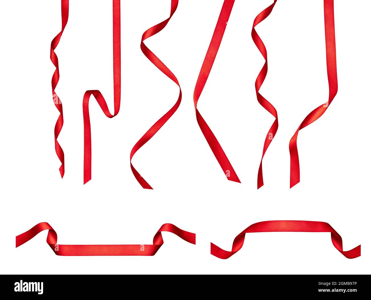 collection of various red ribbon pieces on white background. each one ...