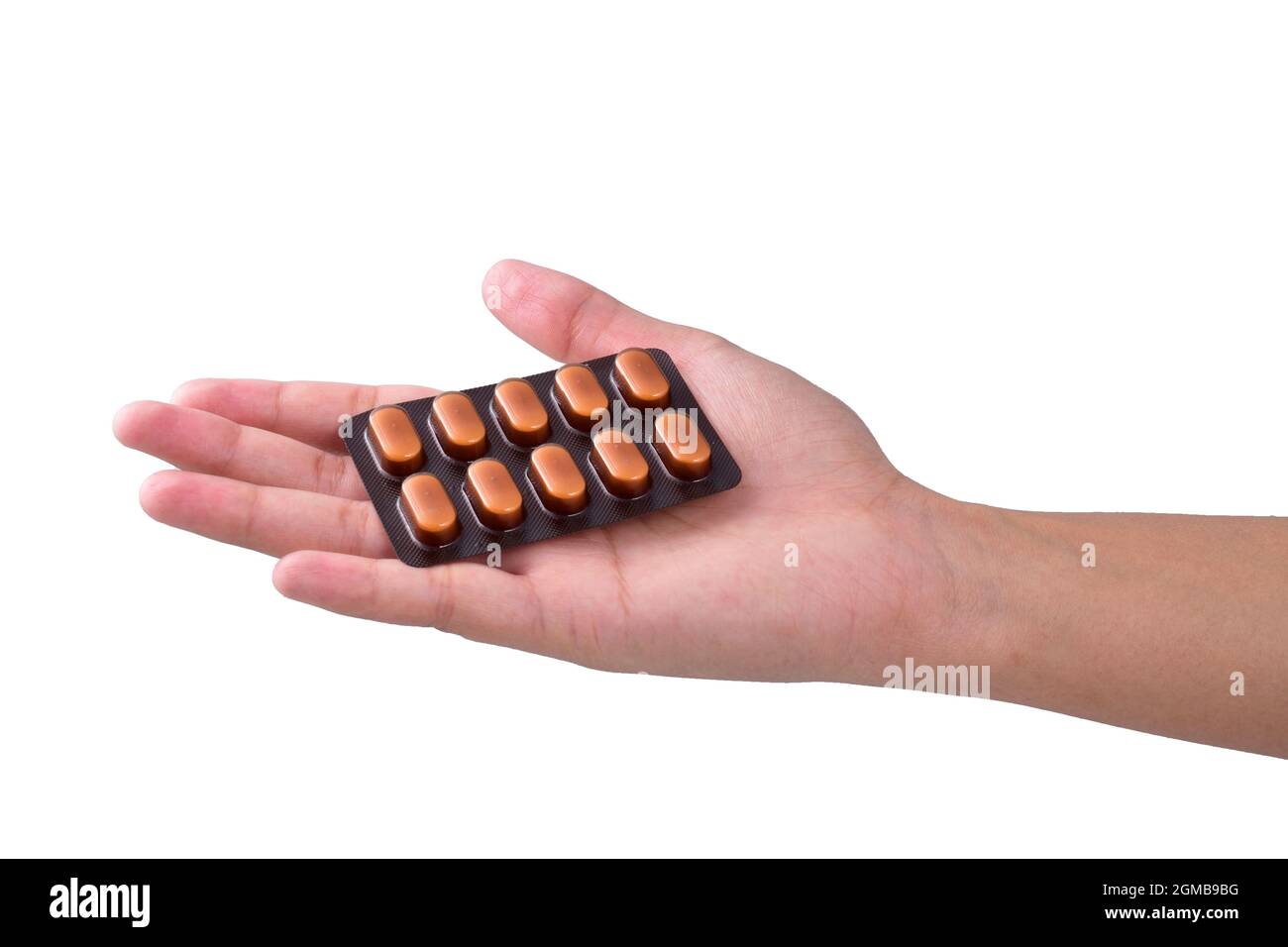 Medicine Pack in Hand Isolated on White Background with Clipping Path ...