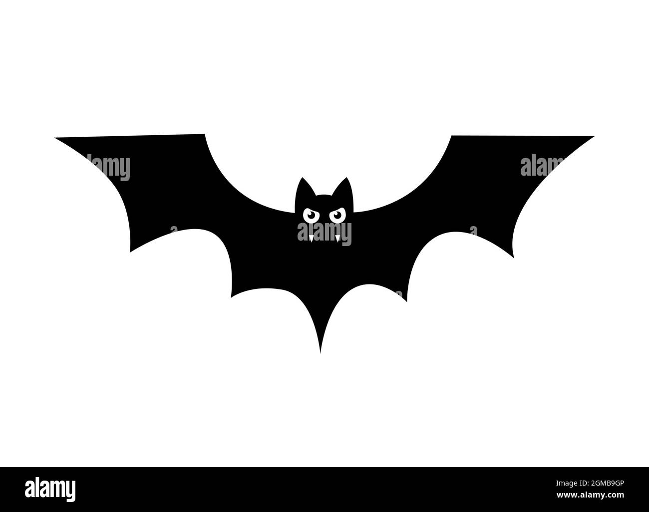 Bat silhouette with vampire fangs isolated black icon. Vector eps ...