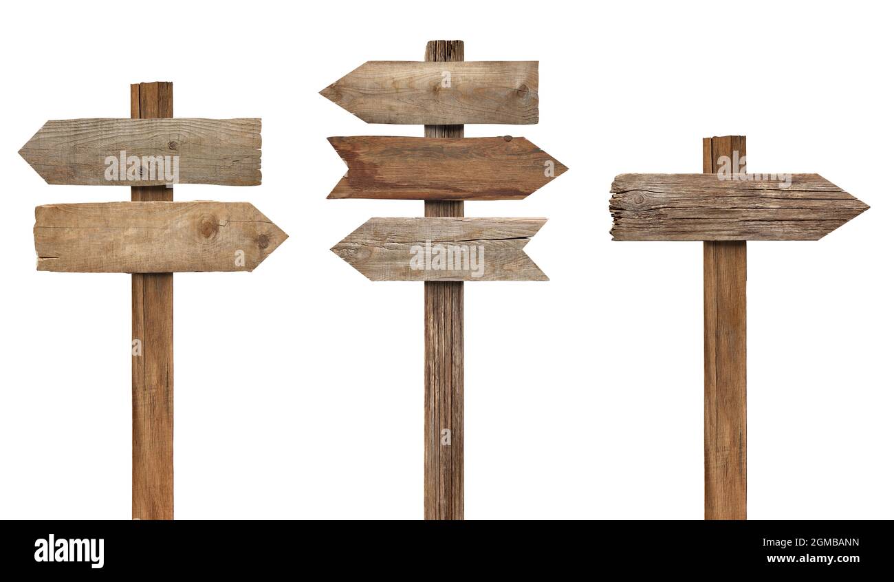 collection of various wooden sign on white background Stock Photo - Alamy