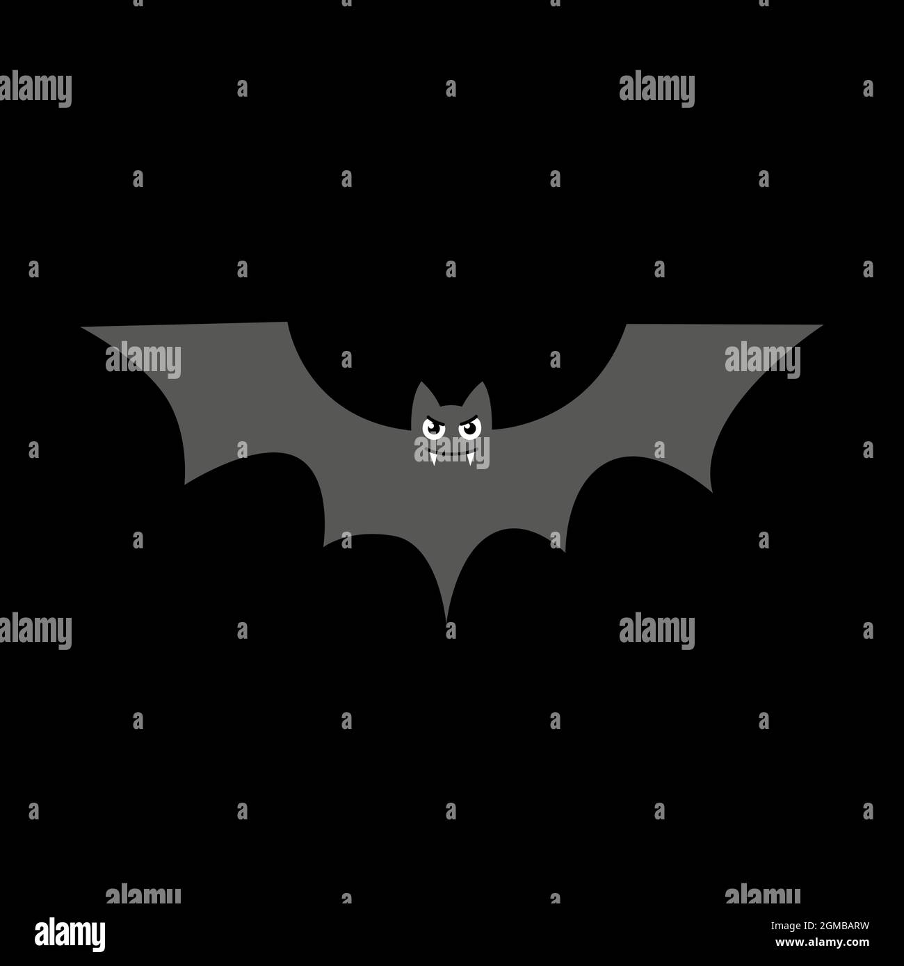Bat silhouette with vampire fangs icon on black background. Vector eps ...