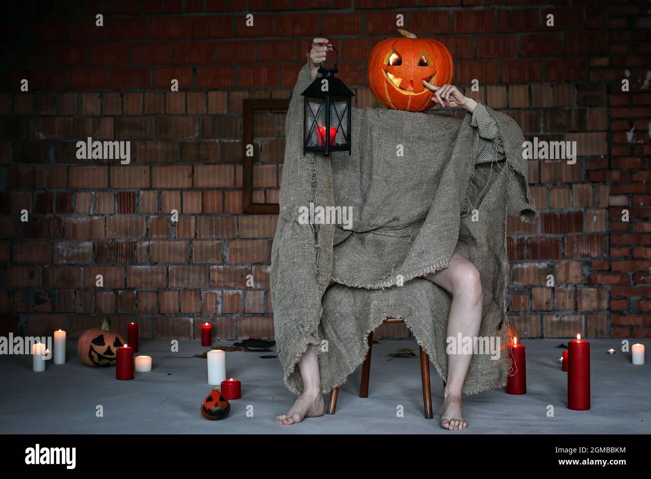 pumpkin head monster horror indoor Stock Photo - Alamy